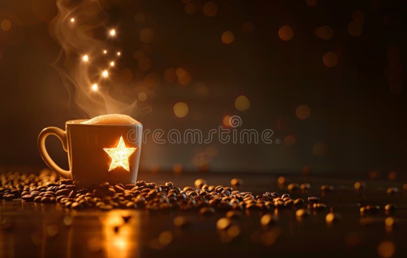 A Warm, Inviting Cup of Coffee Emits Steam on a Rustic Wooden Table ...