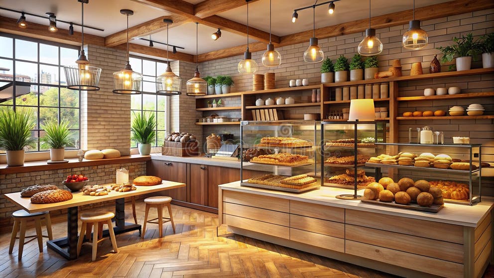 A Warm and Inviting 3D Render Modern Bread Cafe Design Concept with a ...