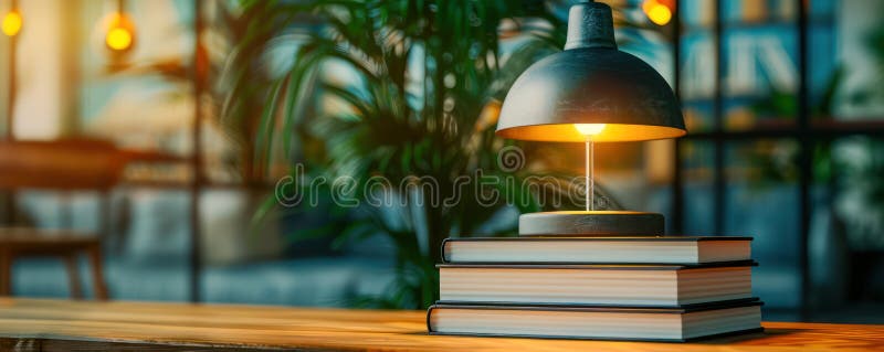 Illuminating the Path To Knowledge a Desk Lamp Casting Light on a Stack ...