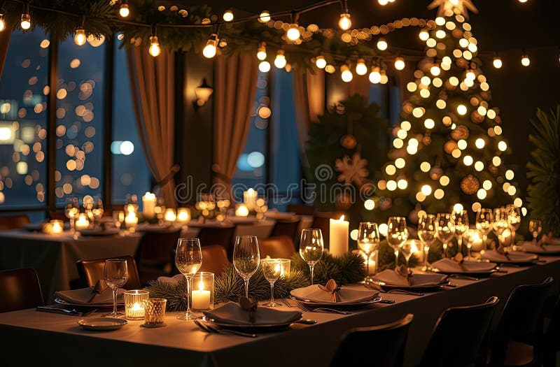 Festive Dining Experience with Cozy Candles and a Beautifully Decorated ...