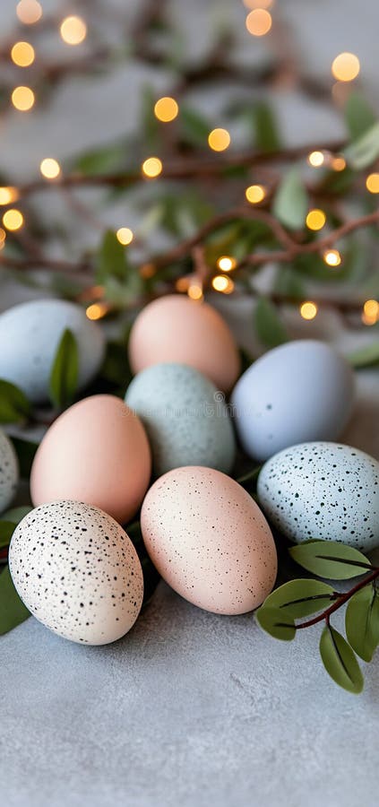 Soft-Focus Easter Background with Pastel-Colored Eggs and Festive ...