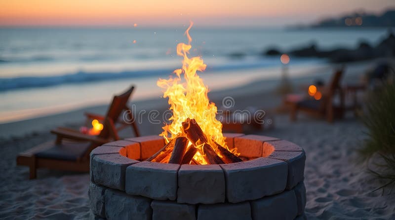 Beach Bonfire at Sunset stock illustration. Illustration of scenery ...