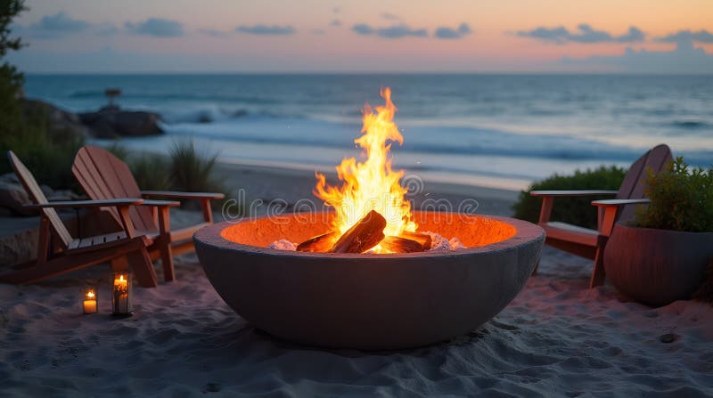 Beach Bonfire at Sunset stock illustration. Illustration of warmth ...