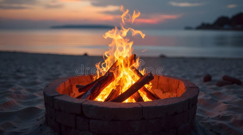 Beach Bonfire at Sunset stock illustration. Illustration of scenery ...