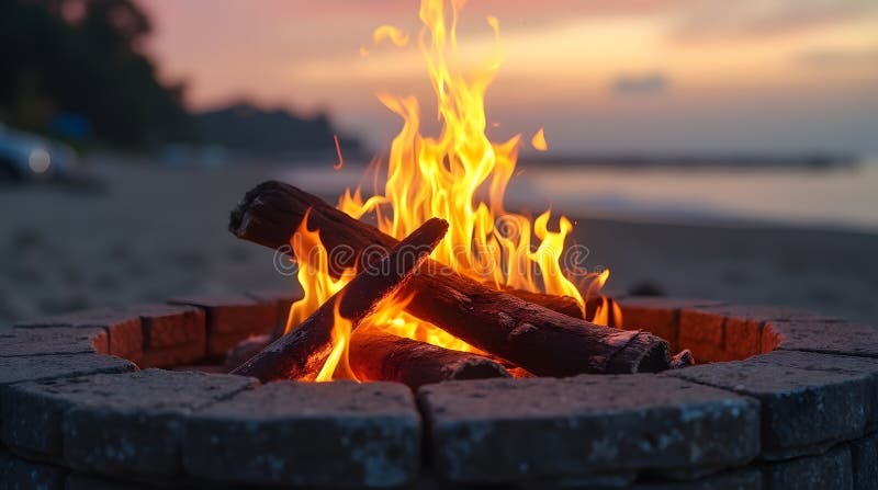 Beach Bonfire at Sunset stock illustration. Illustration of friends ...