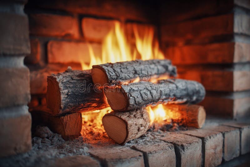 A Warm, Inviting Fireplace with Glowing Flames and Burning Logs ...