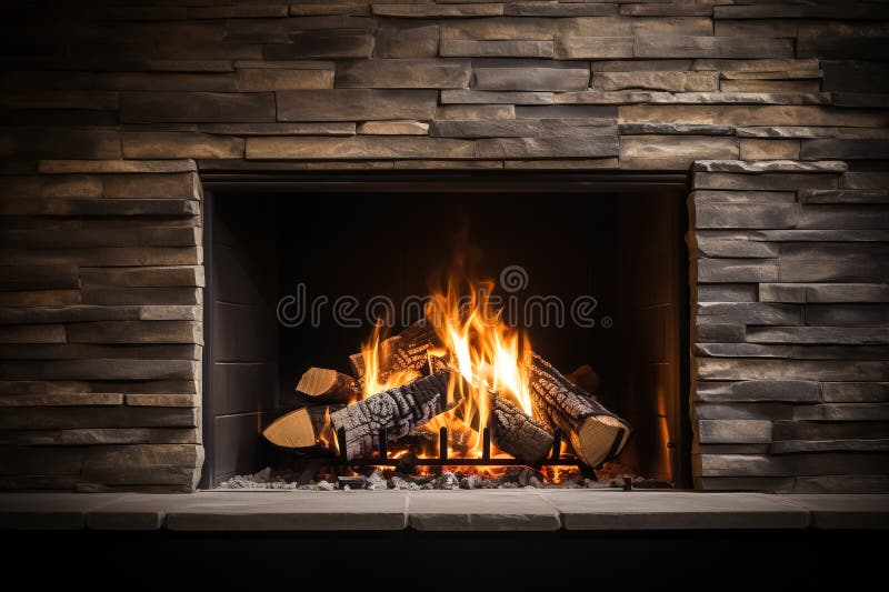 A Warm, Inviting Fireplace with a Roaring Fire Stock Illustration ...