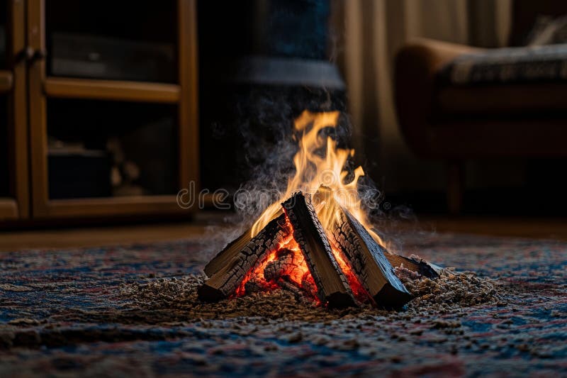 A Warm and Inviting Indoor Fire is Illuminated by Soft Ambient Light in ...