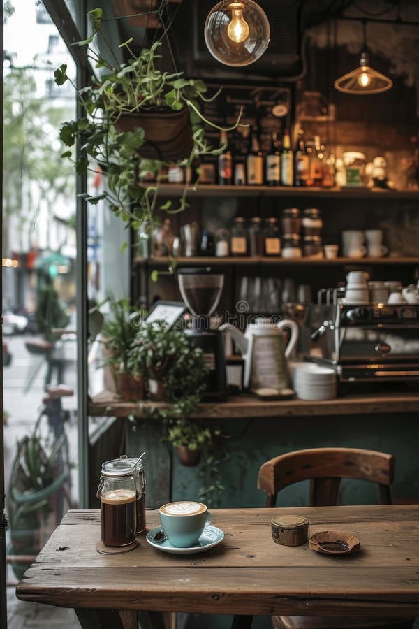 Warm and Inviting Interior of a Rustic Coffee Shop with Natural Light ...