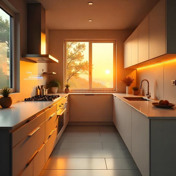 Warm and Inviting Kitchen Interior with Natural Light and Modern Design ...