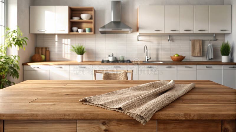 Warm, Inviting Kitchen Scene with a Rustic Wooden Table and a Beige ...