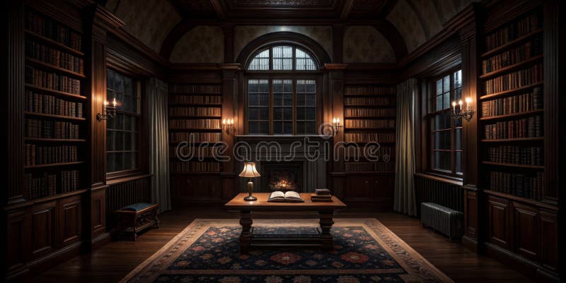 Warm and Inviting Library Interior with Bookshelves and a Cozy Reading ...
