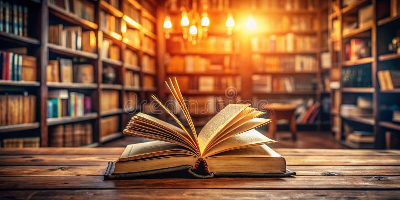 A Warm and Inviting Library Reading Nook Open Book Awaits on a Rustic ...