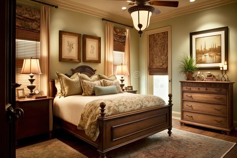 A Warm and Inviting Master Bedroom with a King-size Bed and a Large ...