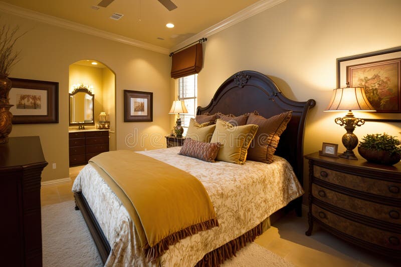 A Warm and Inviting Master Bedroom with a King-size Bed and a Large ...
