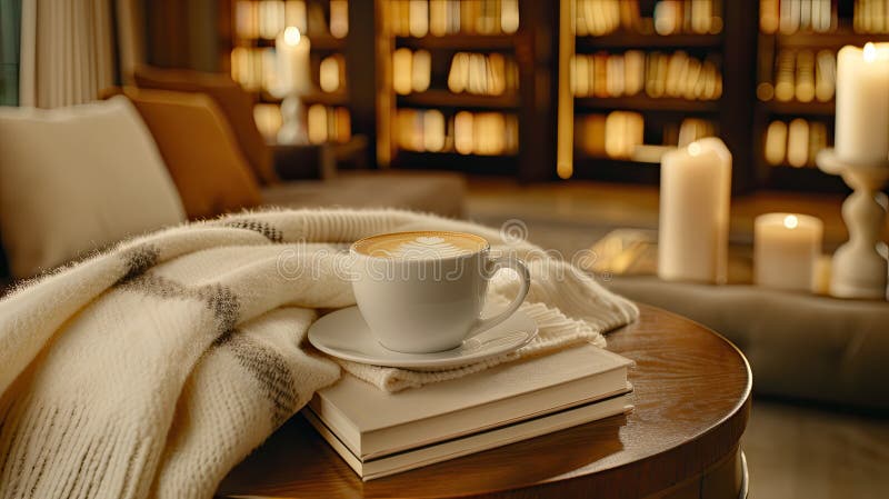 A Warm and Inviting Reading Nook Features a Cup of Coffee on Books ...