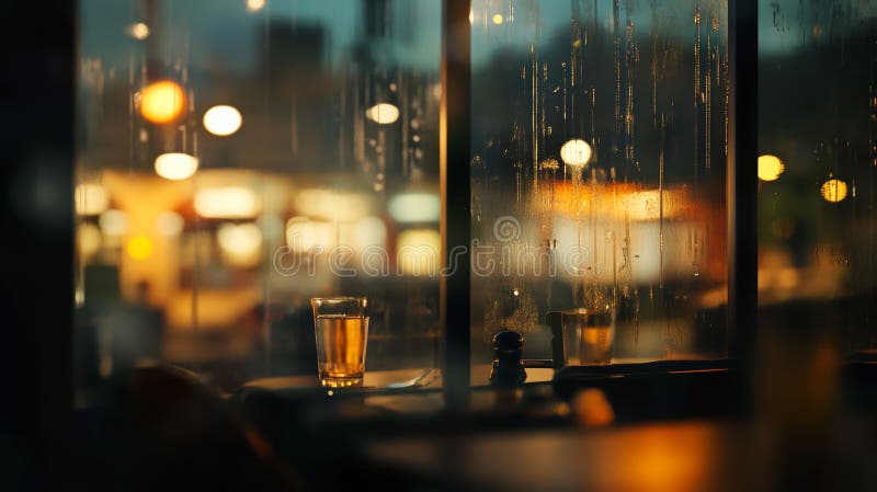 Warm and Inviting Restaurant Scene through a Blurry Glass Window ...
