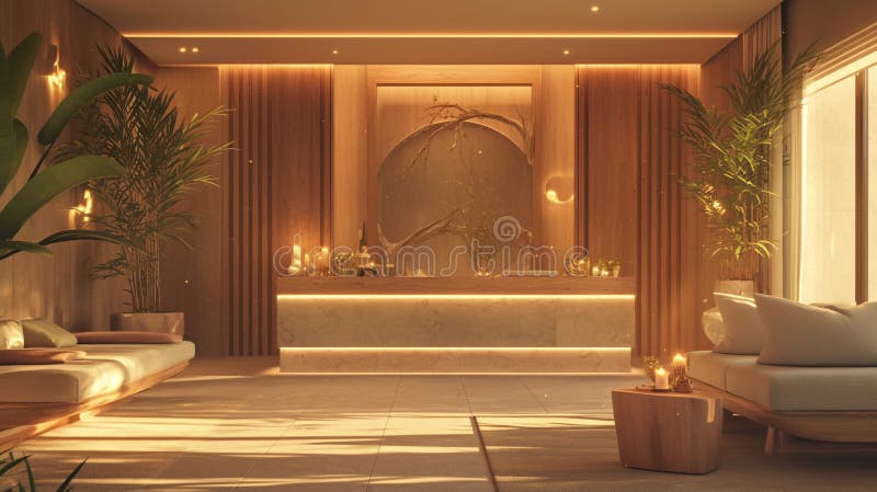 Modern Spa Reception Area with Warm Lighting Stock Illustration ...