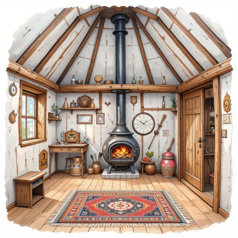 Cozy Rustic Interior with a Wood Stove and Natural Light in an Inviting ...