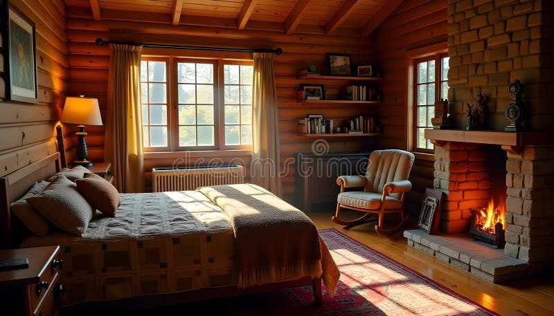 Warm and Inviting Timber Frame Bedroom with Rustic Charm Stock ...