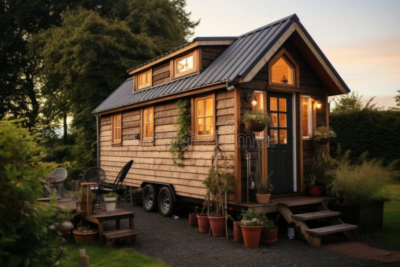 Cozy Tiny House Exterior, Example of a Real Estate Trend Stock Image ...