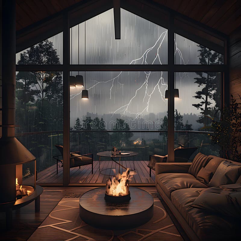 Cozy Treehouse with Firepit and Scenic View Stock Photo - Image of ...