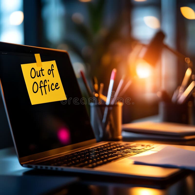 A Warm and Inviting Workspace with a Laptop Displaying an Out of Office ...