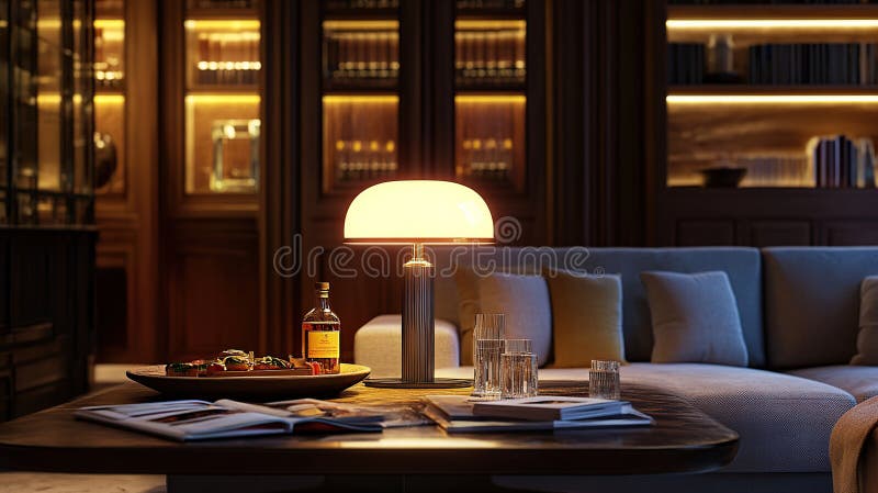 Warm Lamplight Illuminates a Luxurious Living Room at Night Stock Photo ...