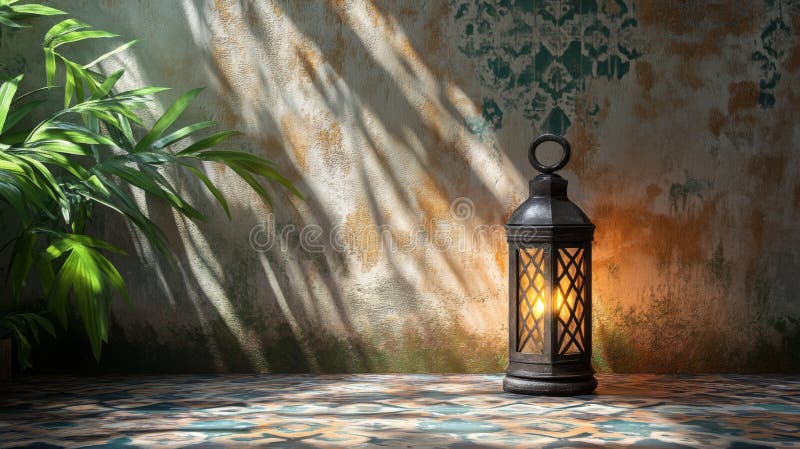 Warm Lantern Light and Shadow on Textured Wall Stock Illustration ...