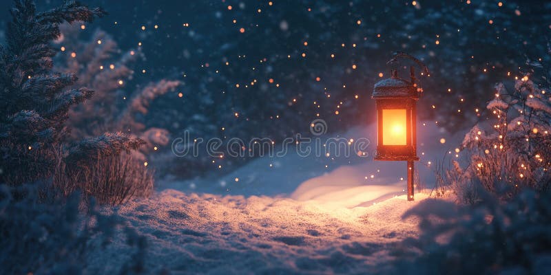 A Warm Lantern Light in a Snowy Winter Night Stock Illustration ...