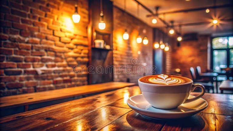 Warm Latte Art in a Cozy Brick Cafe. Generative AI Stock Illustration ...