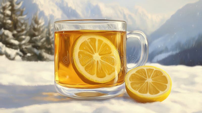Warm Lemon Tea Winter Mountain Scene Stock Illustration - Illustration ...