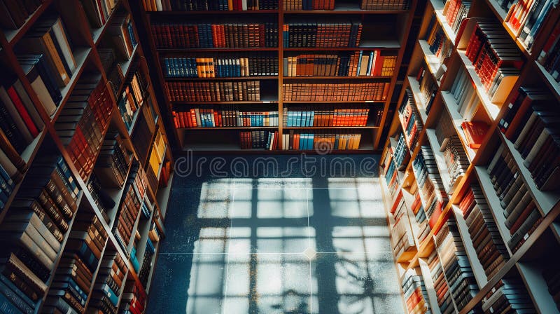 Warm Library with Sunlight and Bookshelves Stock Illustration ...