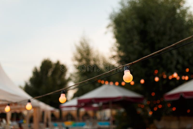 Warm Light Bulbs at the Evening Event Stock Image - Image of energy ...