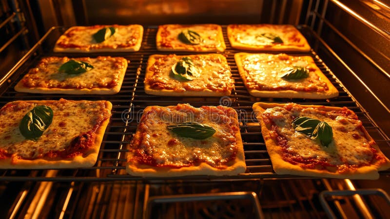 Warm Light Fills the Kitchen As Basil Pizzas Bake in the Oven Stock ...