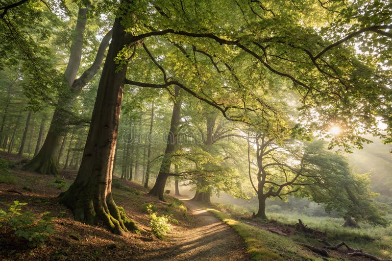 Warm Light Filtering through a Forest Canopy Stock Illustration ...