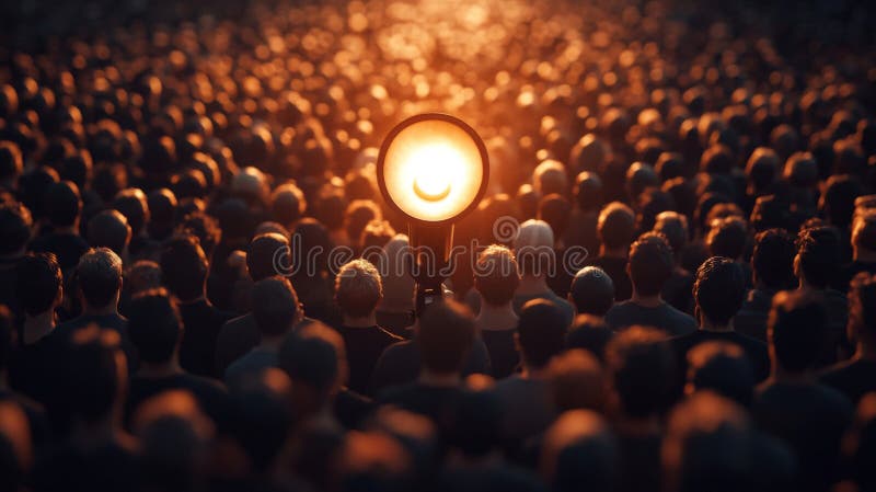 Warm Light Illuminating a Large Crowd at Night Stock Illustration ...