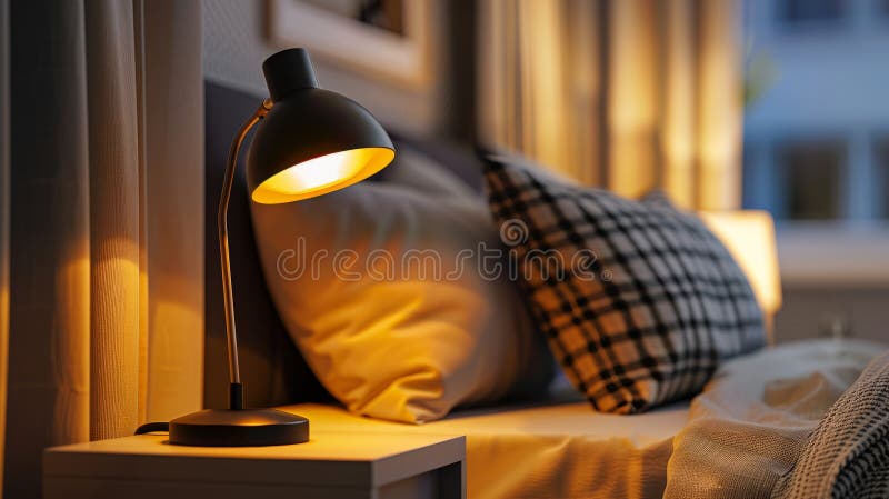 A Warm Light Lamp on a Bedside Table. Stock Photo - Image of interior ...