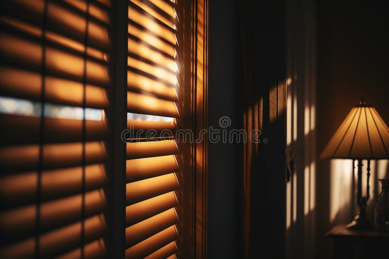 Warm Light Passes through the Blinds a Dark Room Generative AI Stock ...