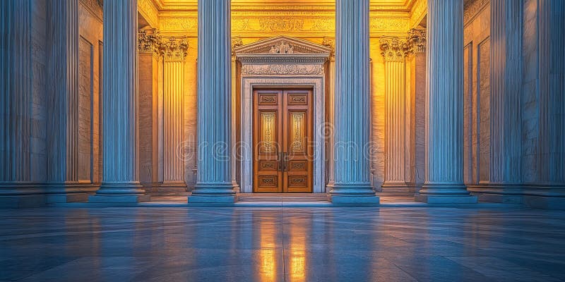 Us Senate Congress Building Entrance with Warm Light Reflecting on ...