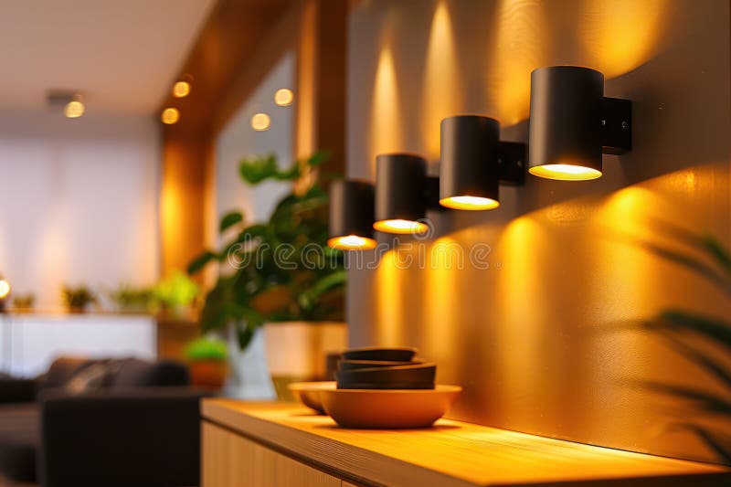 Warm Light Row of Modern Home Spotlights. Generative Ai Stock ...