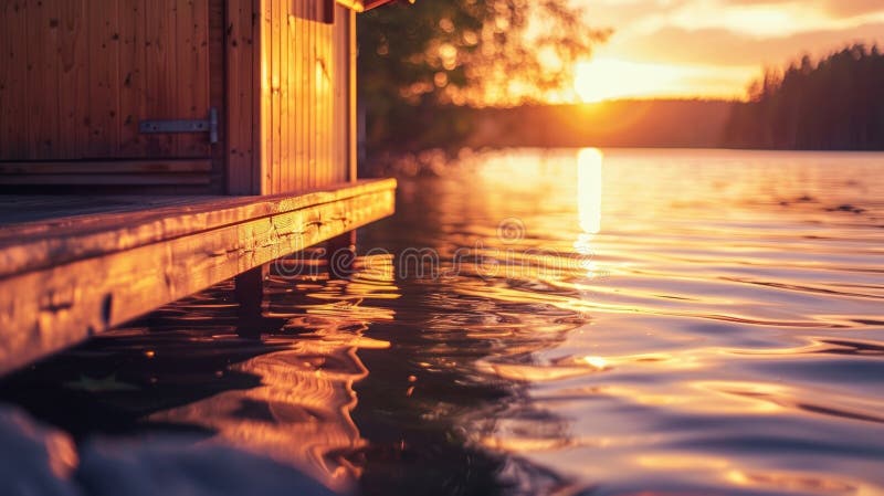 The Warm Light of the Sauna Reflecting Off the Surface of a Tranquil ...
