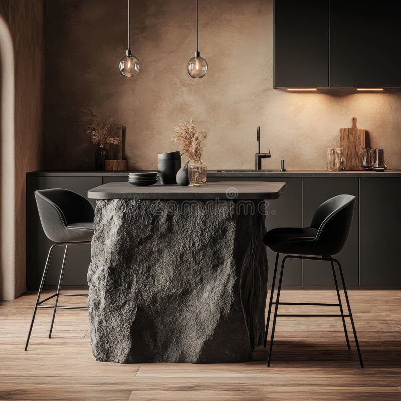 Warm Lighting and a Marble Countertop Define this Modern Kitchen Island ...