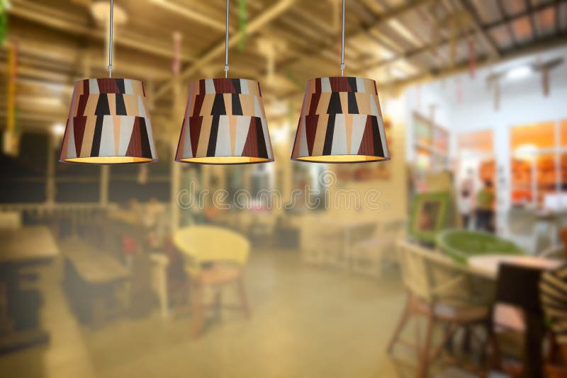 Warm Lighting Modern Ceiling Lamps in the Cafe. Stock Image - Image of ...
