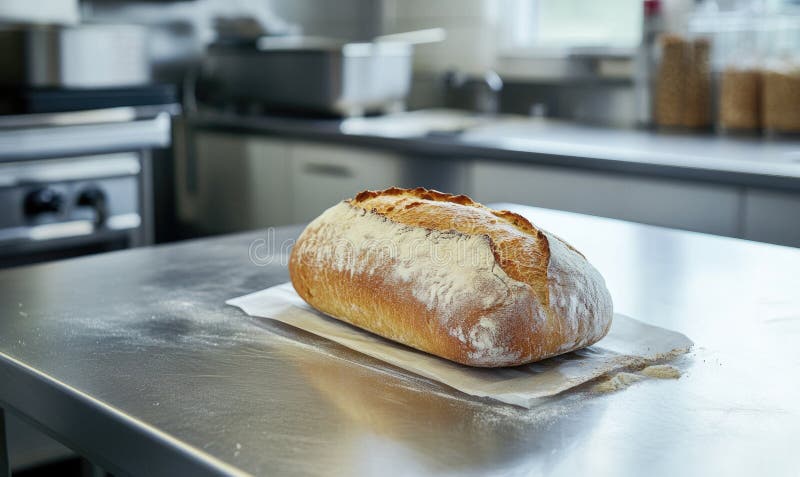Warm Loaf of Bread on a Metal Table, Industrial Kitchen Stock Photo ...