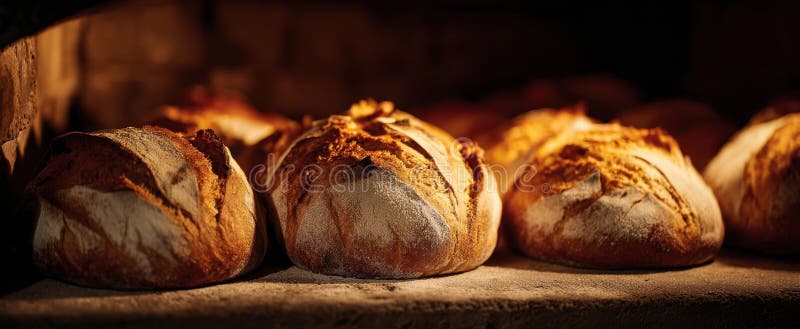 Artisanal Bread Loaves Stacked on Table Stock Image - Image of fiber ...