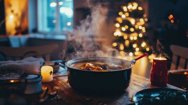 Warm Meal Steaming in a Cozy Holiday Setting Stock Illustration ...