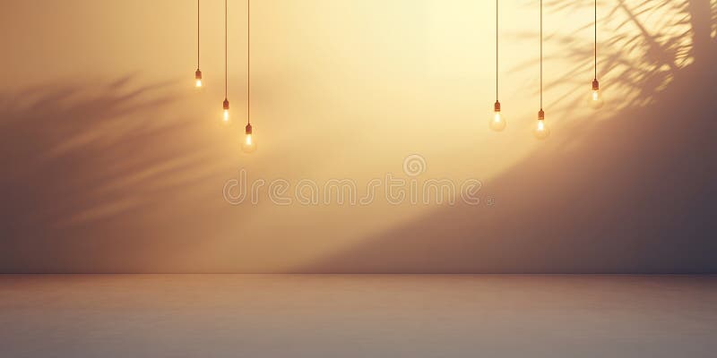 Warm Minimalist Interior Design Empty Room with Hanging Edison Bulbs ...