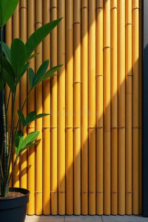 Warm Natural Bamboo Fence, Black Vertical Frame, Soft Light , Texture ...