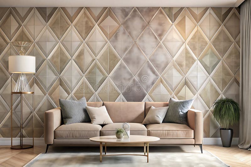Diamond Mural and Light Brown Sofa Create a Welcoming Room Stock Photo ...